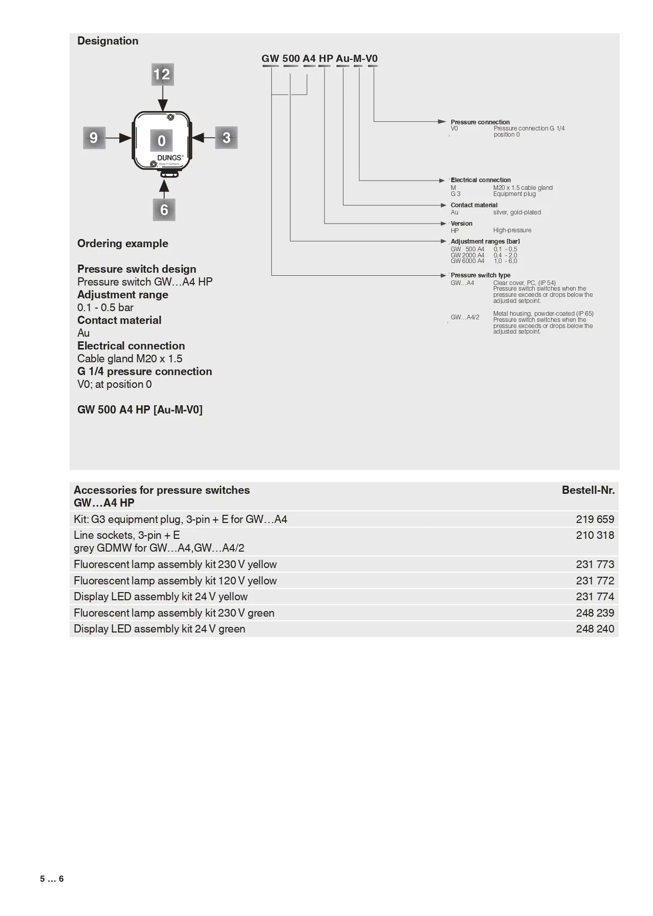 GW 6000 A4HP Dungs Gas Pressure Switch - B.S.W. Supplier And Kiln